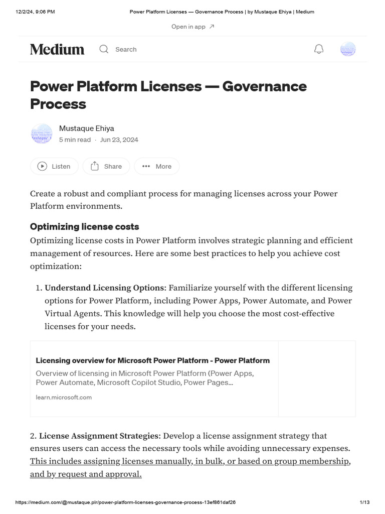 Power Platform Licenses - Governance Process - by Mustaque Ehiya ...