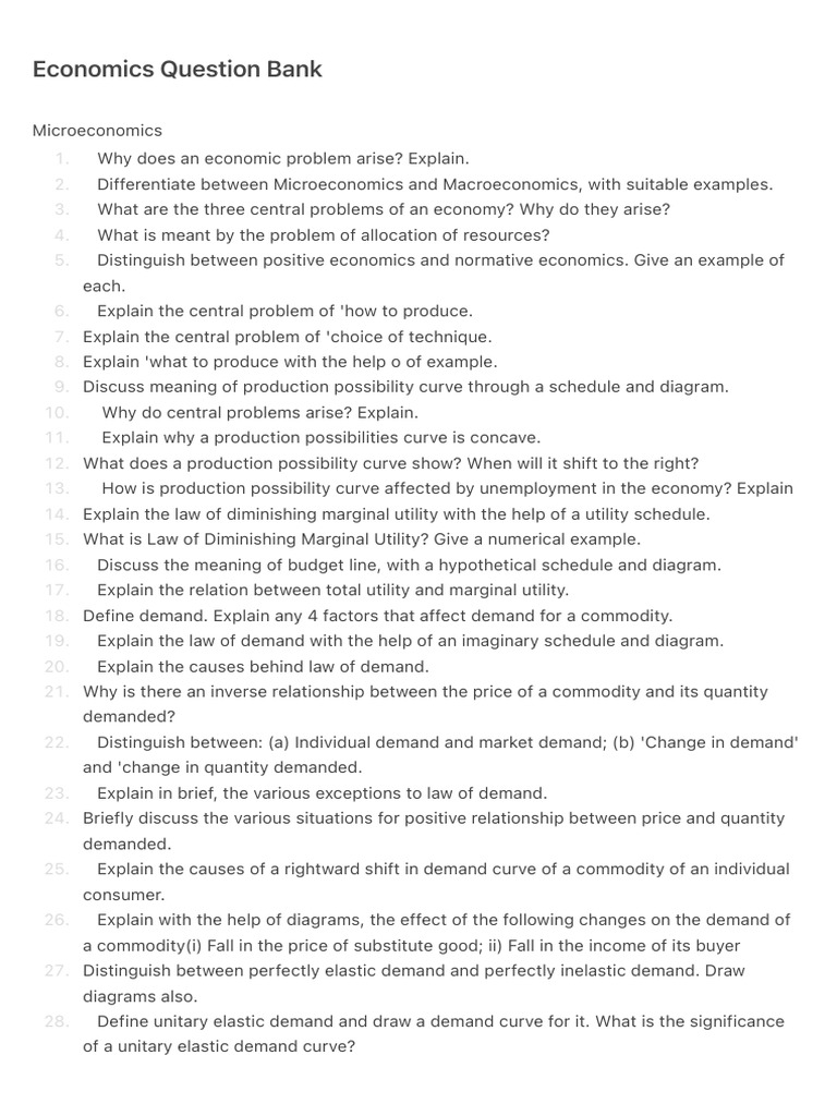 Economics Question Bank | PDF | Demand | Elasticity (Economics)