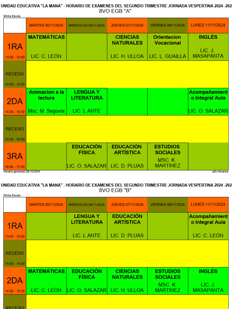 Horario de Examenes Por Paralelos Segundo Trimestre Vespertina | PDF | Science | Investigación