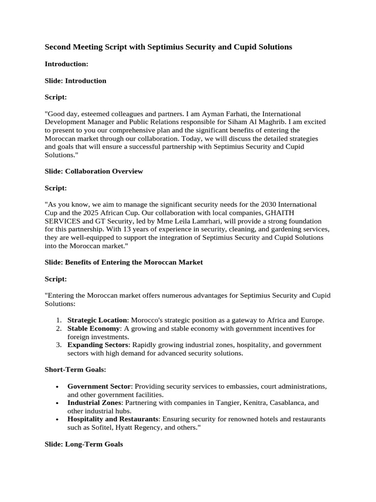 Second Meeting Script With Septimius Security and Cupid Solutions | PDF ...