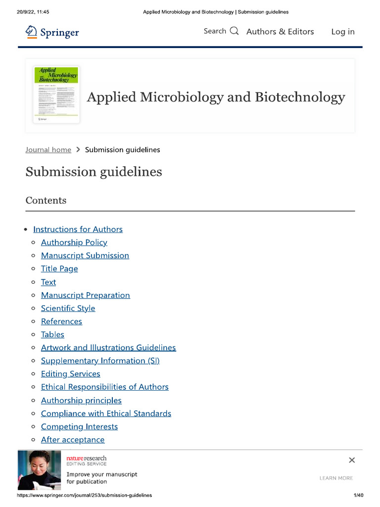 Guia para autores - Applied Microbiology and Biotechnology | PDF