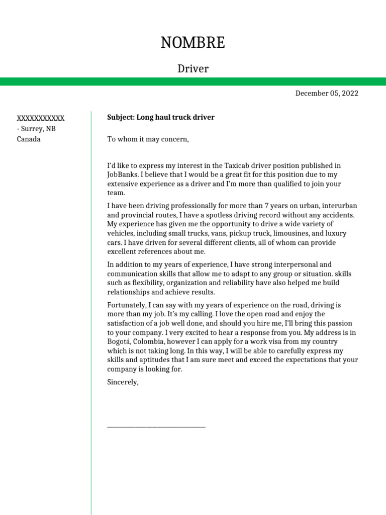 COVER LETTER Driver | PDF