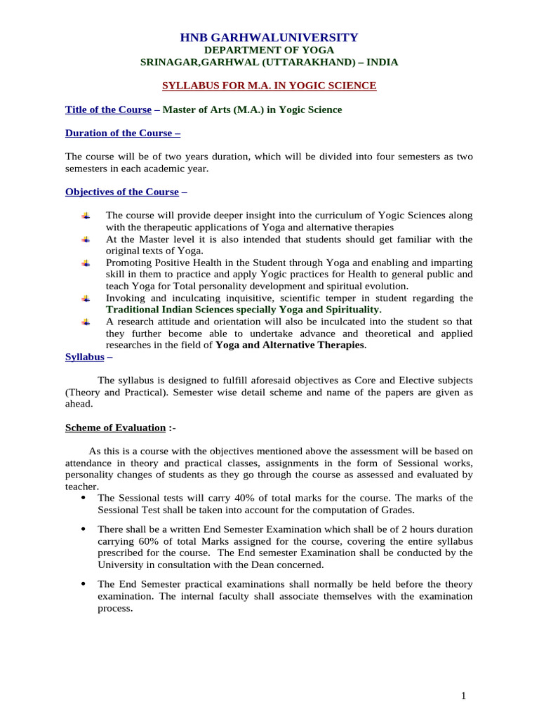 M.A. in Yogic Science Syllabus Overview | PDF | Yoga | Hatha Yoga
