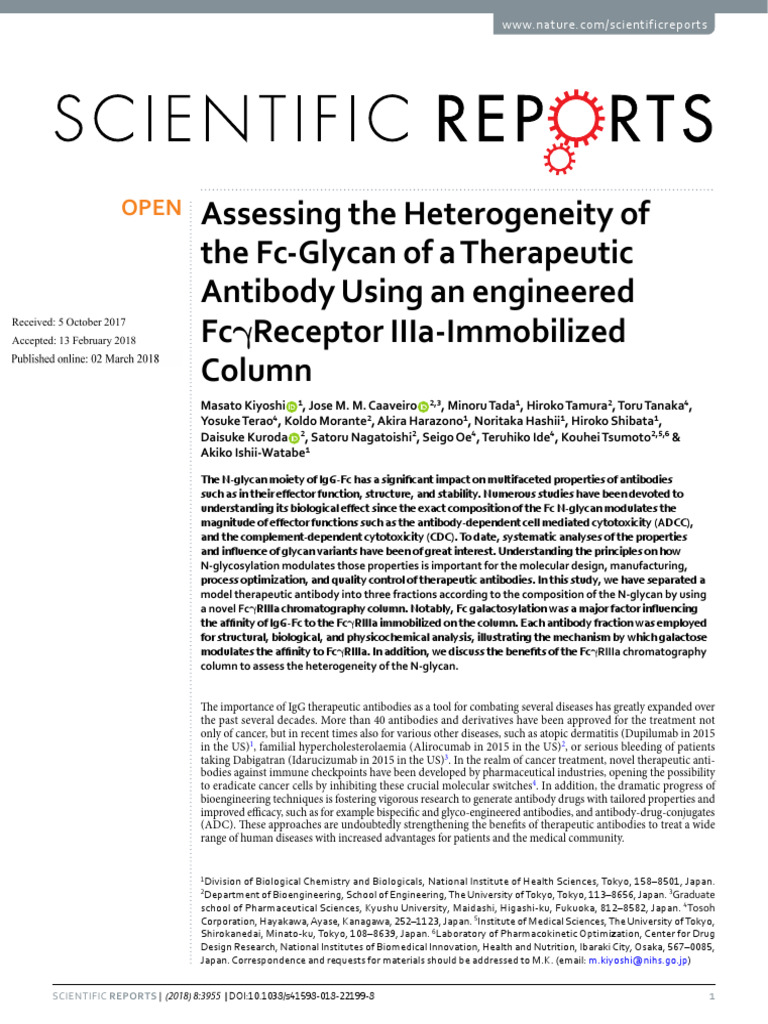 Tosoh - Scientific Reports - Heterogeneity of FC Glycan Therapeutic ...