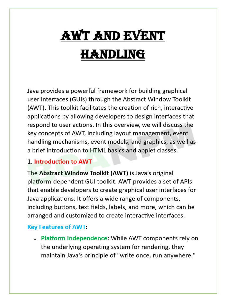 AWT Event Handling in Java GUIs | PDF | Window (Computing) | Html