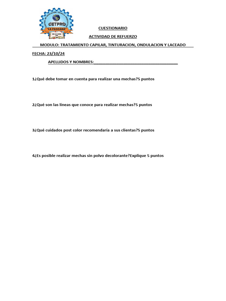 Cuestionario Actividad de Refuerzo | PDF