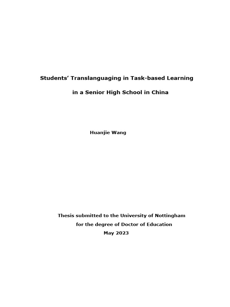 Huanjie Wang 6523076 EdD Thesis Resubmission | PDF | Linguistics | Learning