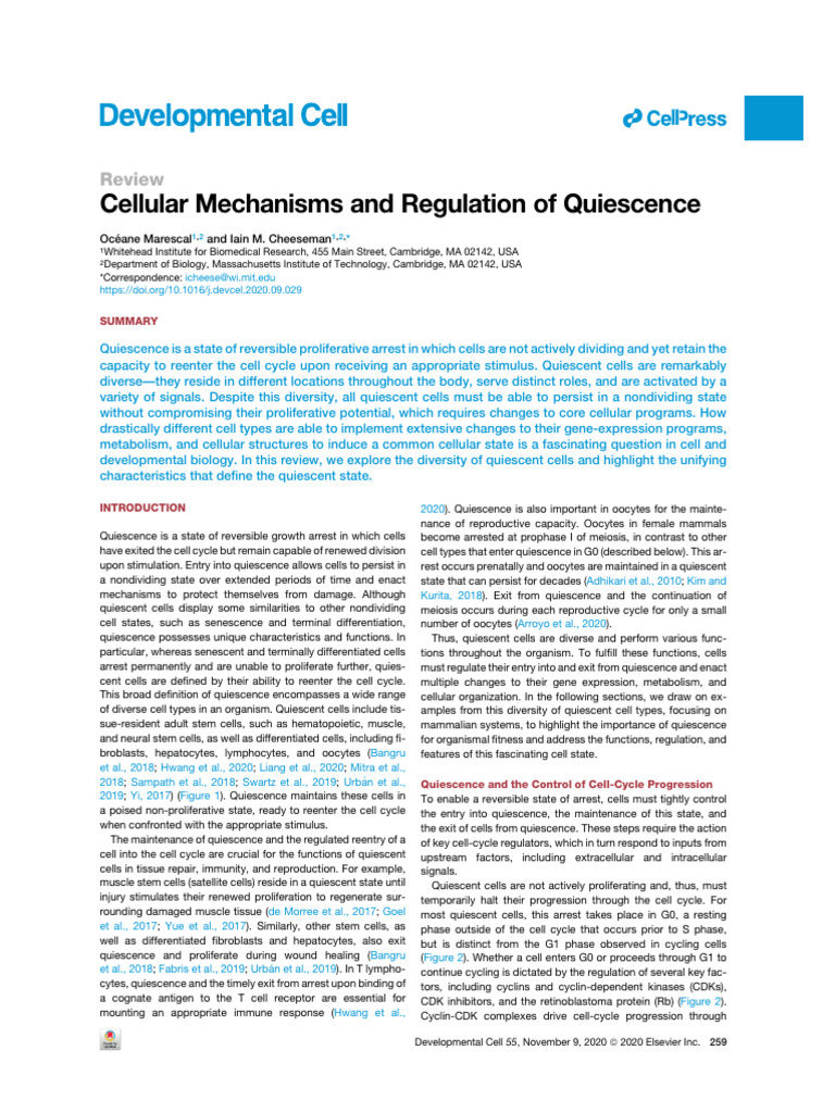 Cellular Mechanisms and Regulation of Quiescence | PDF | Cell Cycle ...