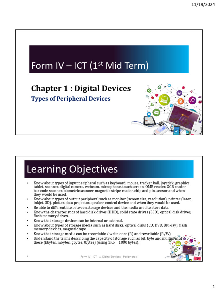 Form IV – ICT_CLASS_Chapter 1 Peripheral Devices Part 2 | PDF | Computer Data Storage | Printer ...