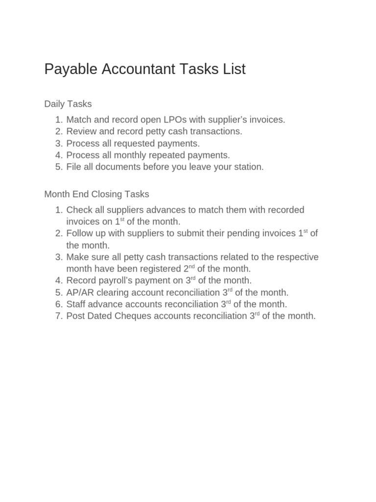 Payable Accountant Tasks List | PDF