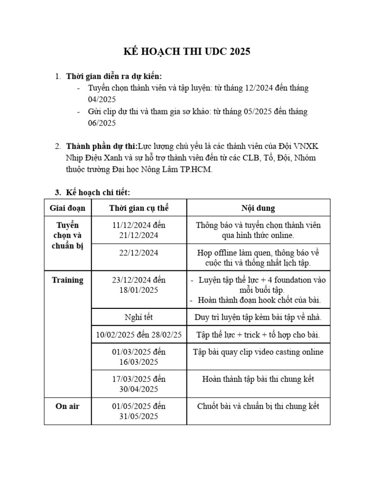 Kế Hoạch Thi Udc 2025 | PDF