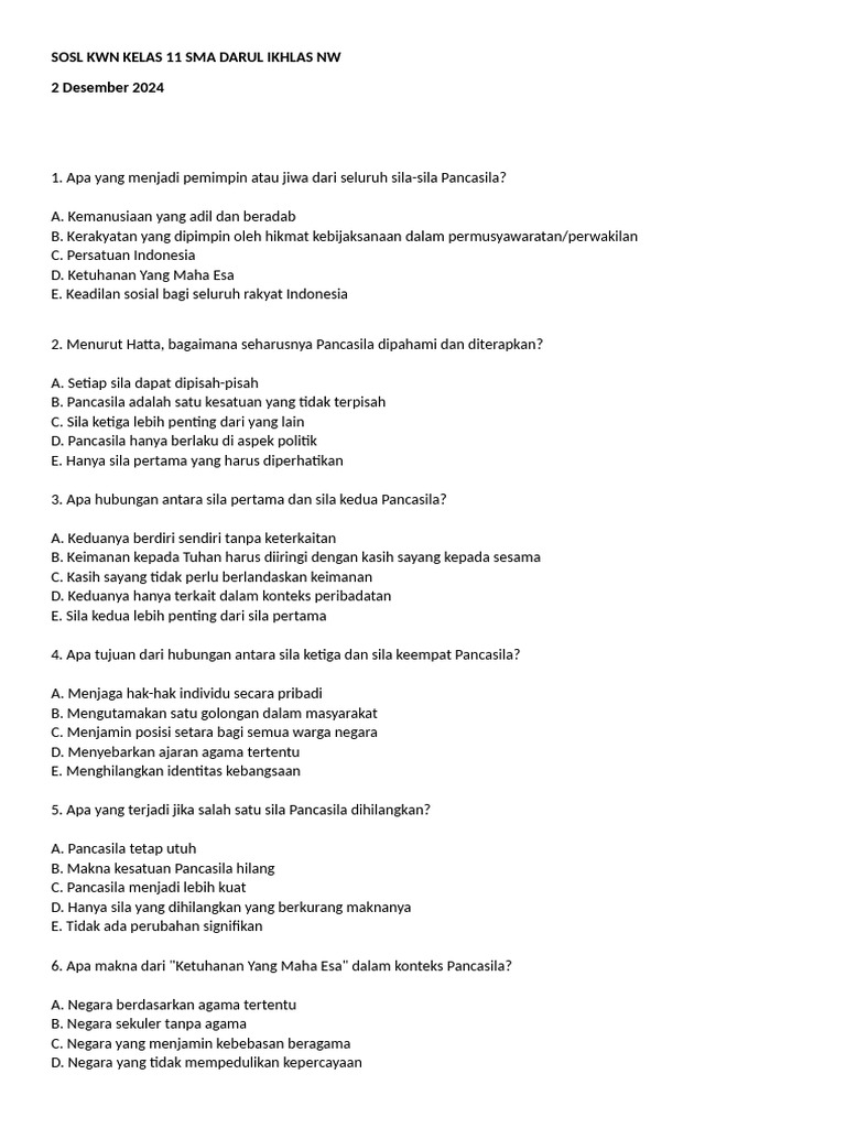 Soal Kelas 2 Sma KWN | PDF
