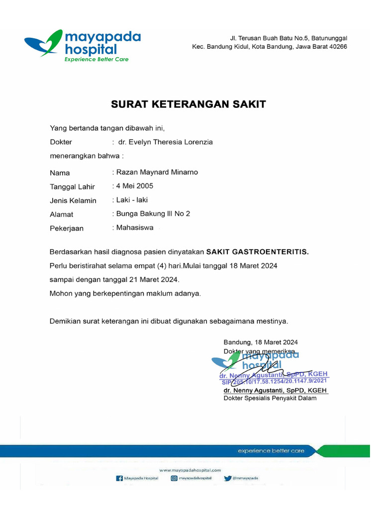 rs mayapada surat sakit bandung | PDF