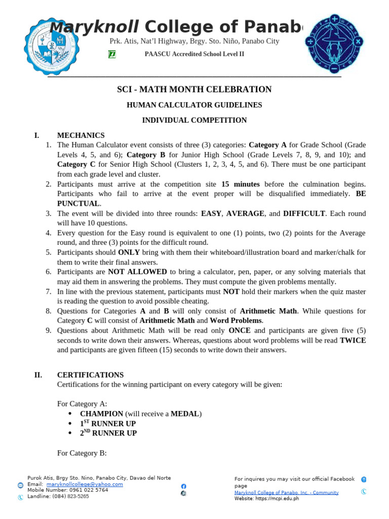 Human Calculator - Guidelines '24 | PDF | Mathematics