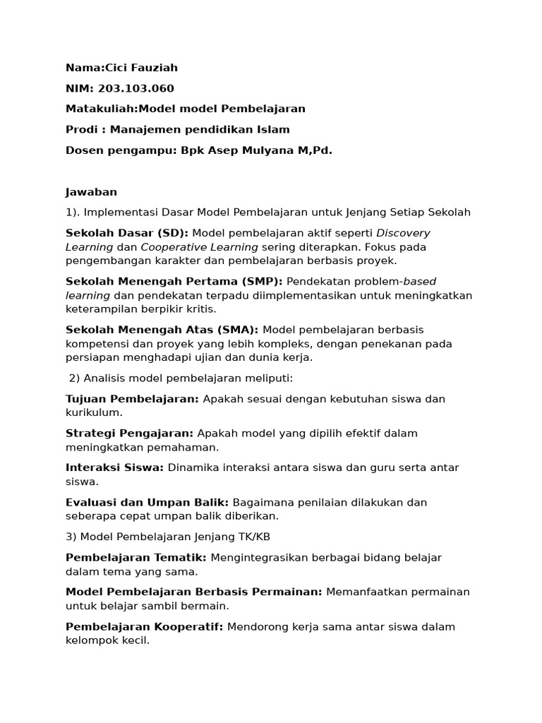 UTS Model-Model Pembelajaran | PDF