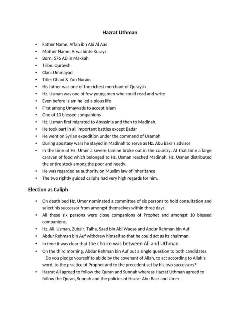 Life and Caliphate of Hazrat Uthman | PDF | Ali | Caliphate