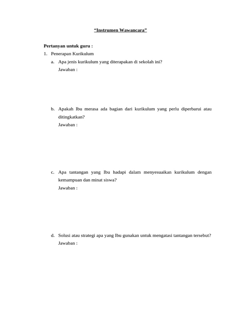 Instrumen Wawancara Untuk Guru | PDF