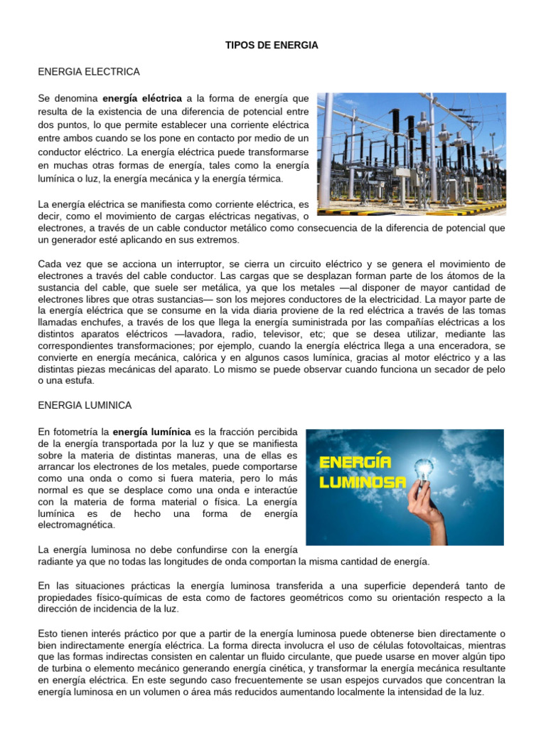 Tipos de Energía: Eléctrica, Luminosa, Mecánica, Térmica, Eólica y ...
