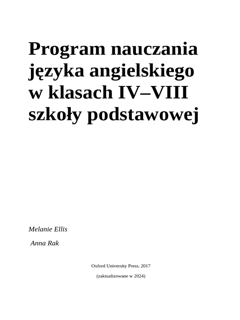 Program nauczania jezyka angielskiego w klasach IV-VIII szkoly podstawowej | PDF