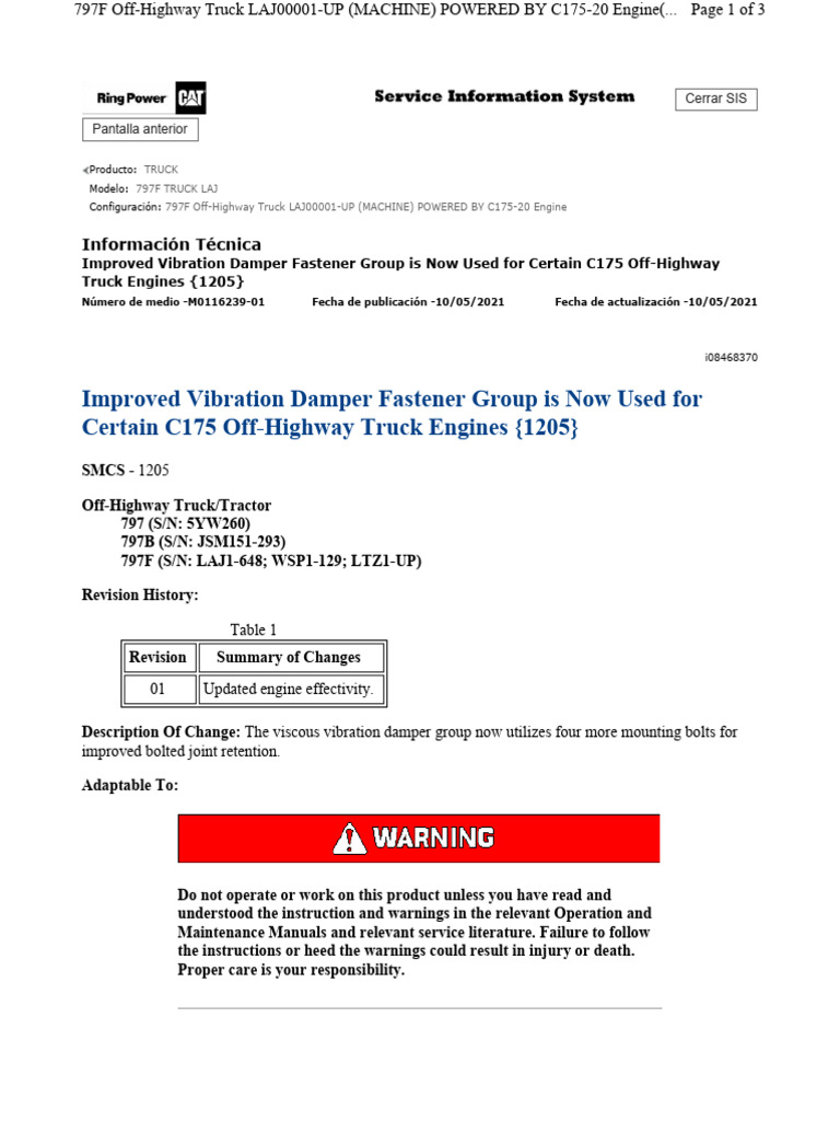 Improved Vibration Damper Fastener Group Is Now Used For Certain C175 ...