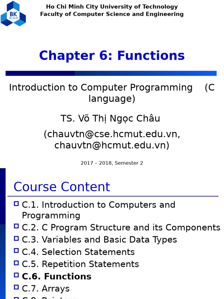 CO1003 - Chapter 6 - Functions | PDF | Parameter (Computer Programming) | Pointer (Computer ...
