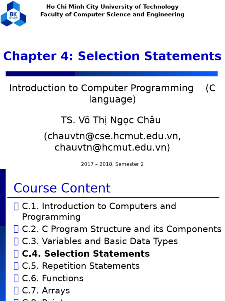 CO1003 - Chapter 4 - Selection Statements | PDF | C (Programming Language) | Software Development