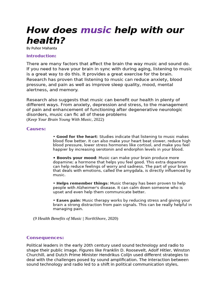 How Does Music Help With Our Health | PDF | Stress (Biology) | Mood ...