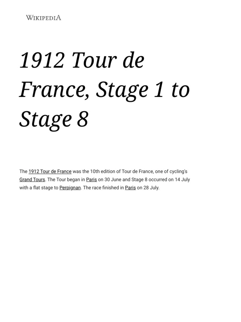 1912 Tour de France, Stage 1 To Stage 8 - Wikipedia | PDF | Tour De ...