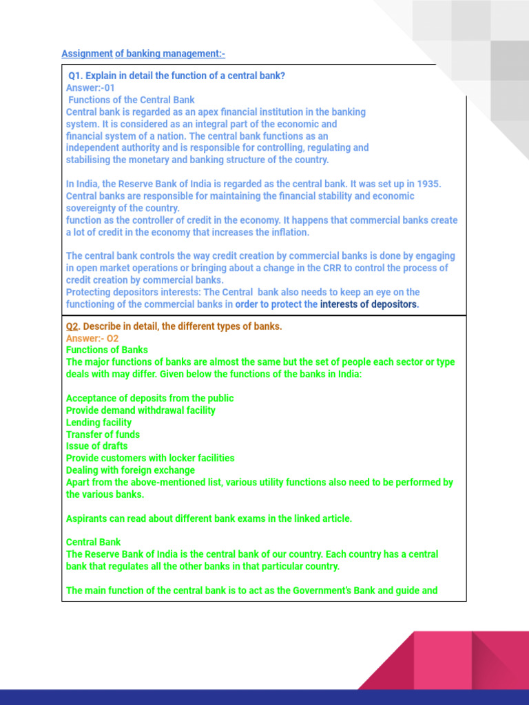 Assignment of banking management docx file | PDF | Cheque | Banks