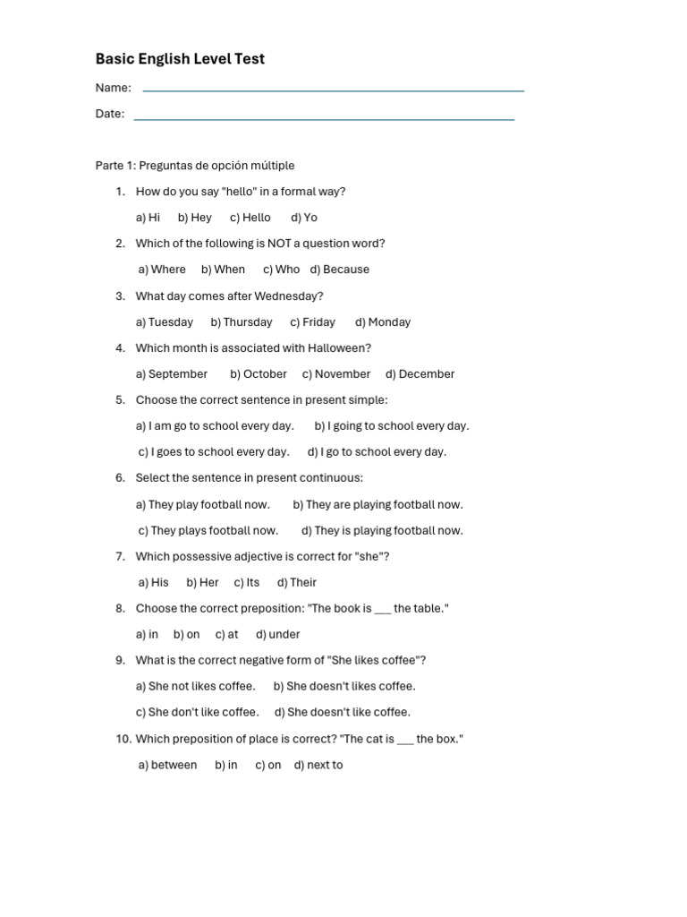 B.E.L.T (Basic English Level Test) | PDF