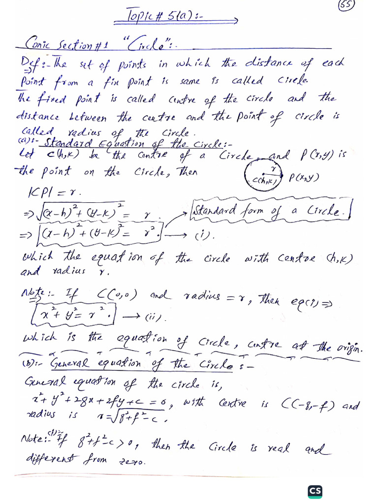 Topic#5 (A) Conic Section#1 Circle., 5 (B) Conic Sections #2, 5 (C ...