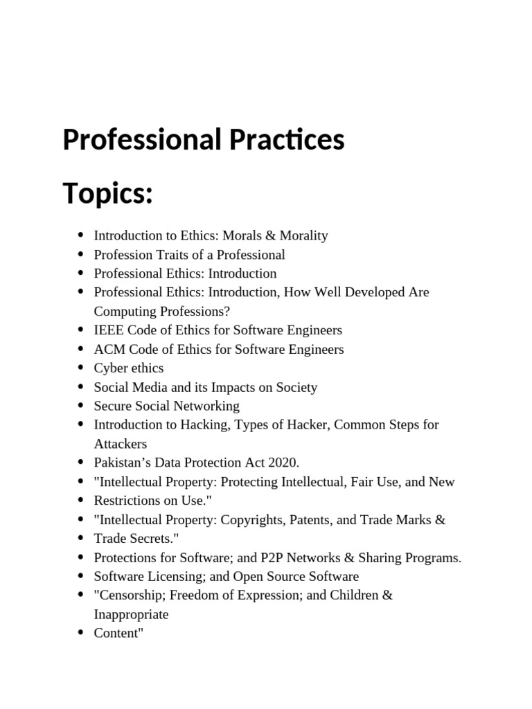Professional Practices (Topics) | PDF