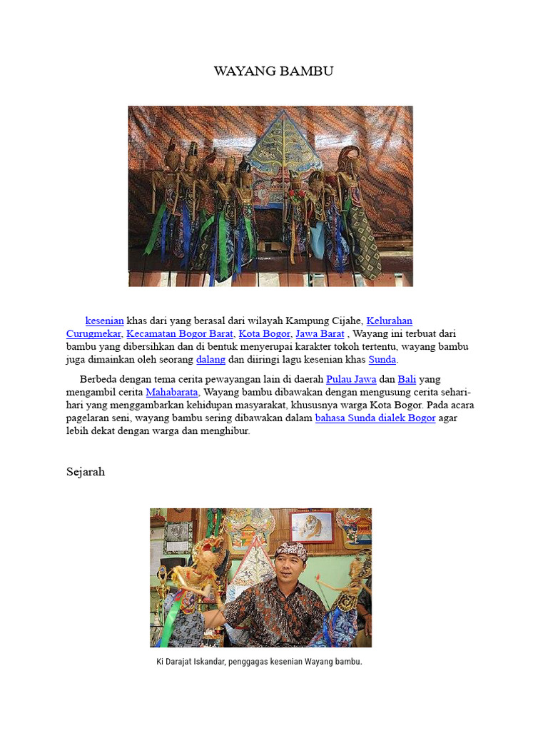 Wayang Bambu: Kesenian Unik Bogor | PDF