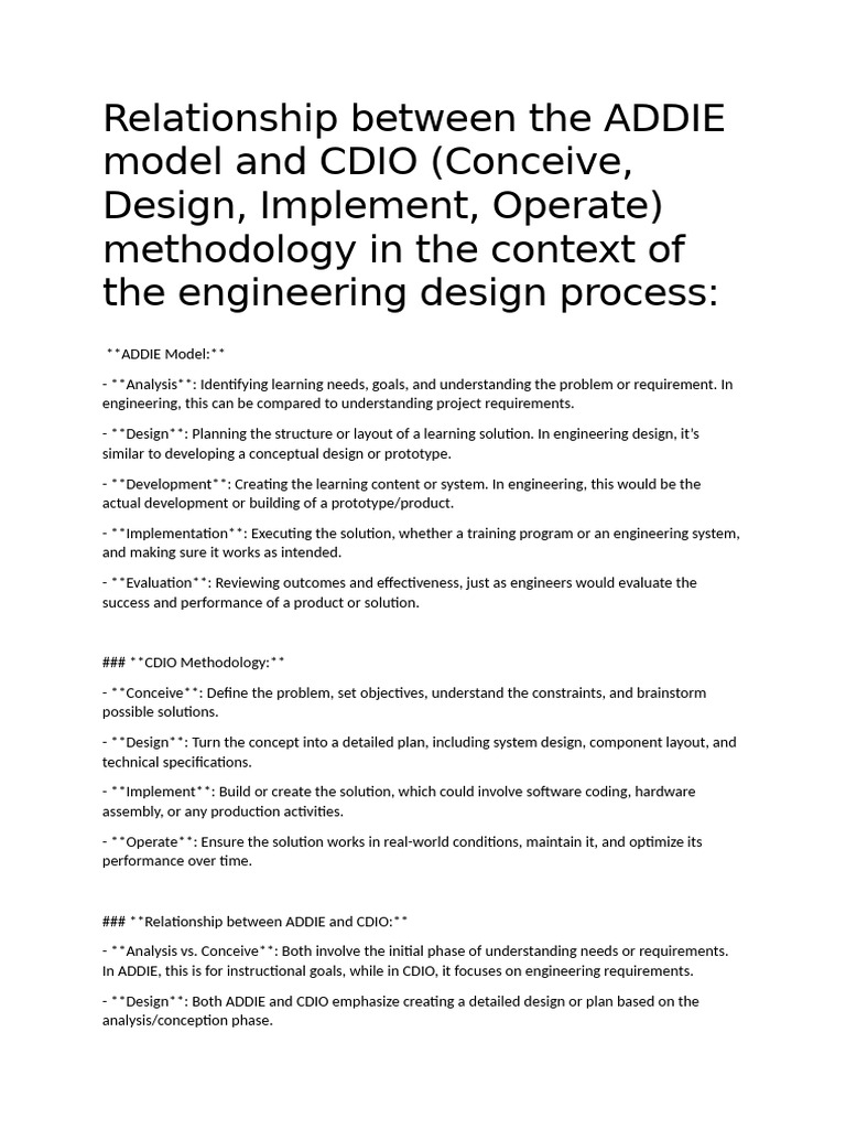 Relationship between the ADDIE model and CDIO | PDF | Prototype | System