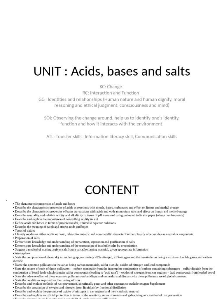 Unit 1 Myp 5 Final | PDF | Acid | Oxide