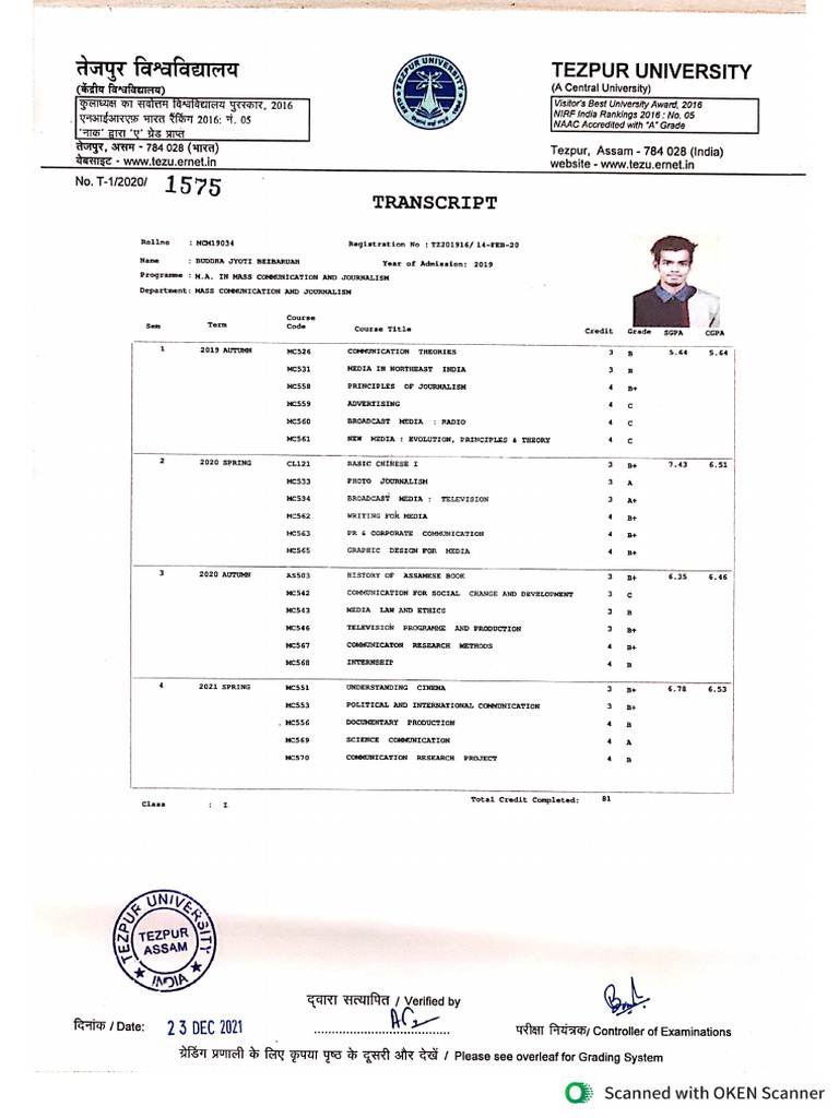 Ma MCJ Marksheet Cgpa Formula | PDF