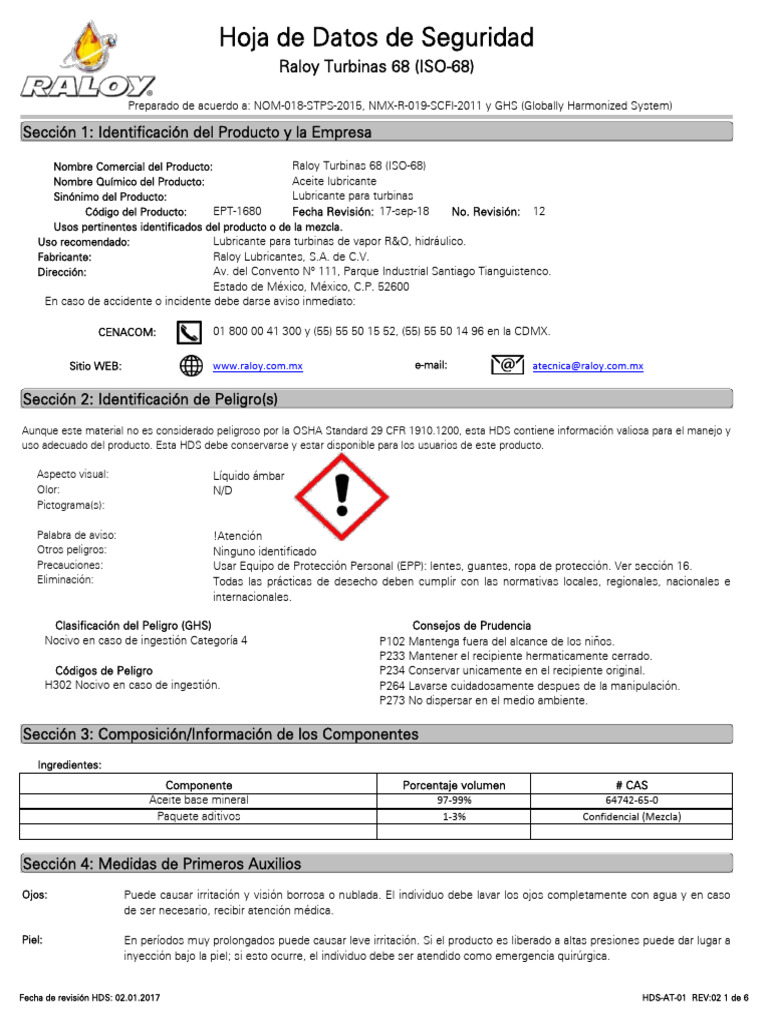 Aceite Lubricante Raloy Turbinas 68 | PDF | Agua | Contaminación