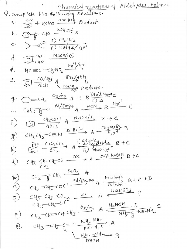 Aldehydes Ketone (Chemical Reacton) Hand Written Worksheet | PDF