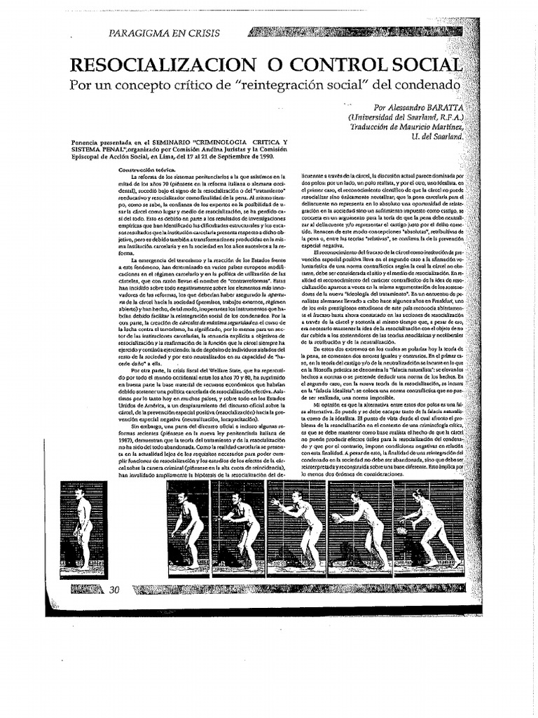 Baratta, Alessandro, Resocialización o Control Social. Por Un Concepto ...