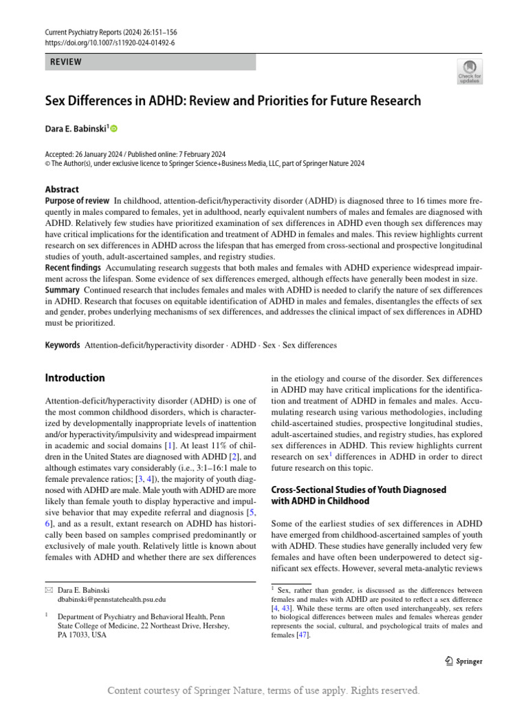 Sex Differences in ADHD: Research Review | PDF | Attention Deficit ...