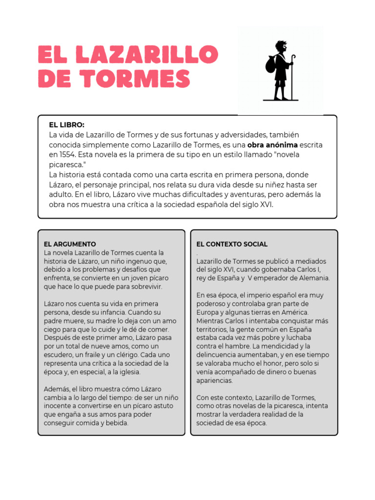 Lazarillo de Tormes. Apuntes | PDF