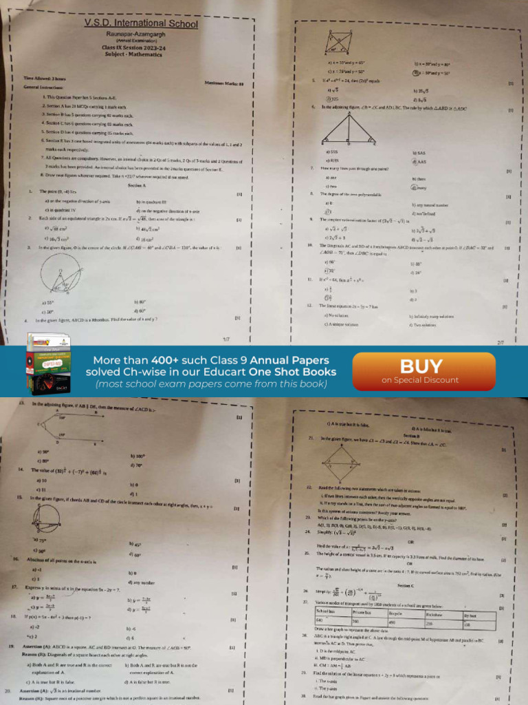 VSD International School Paper 65 Maths-1 | PDF