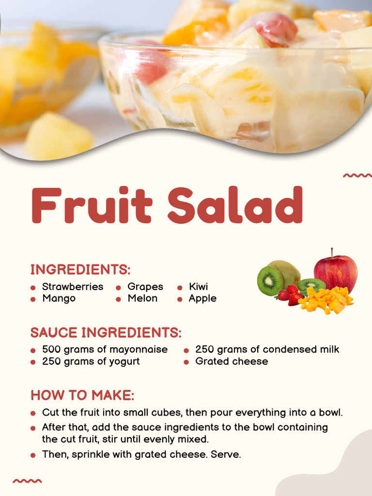 Cream and Red Minimalist Fruit Salad Recipe Card | PDF
