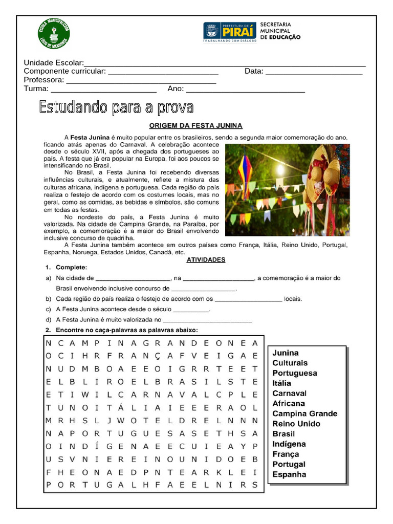 ESTUDANDO PARA A PROVA - PORT 2º | PDF