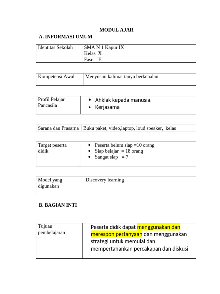 Template Modul Ajar | PDF