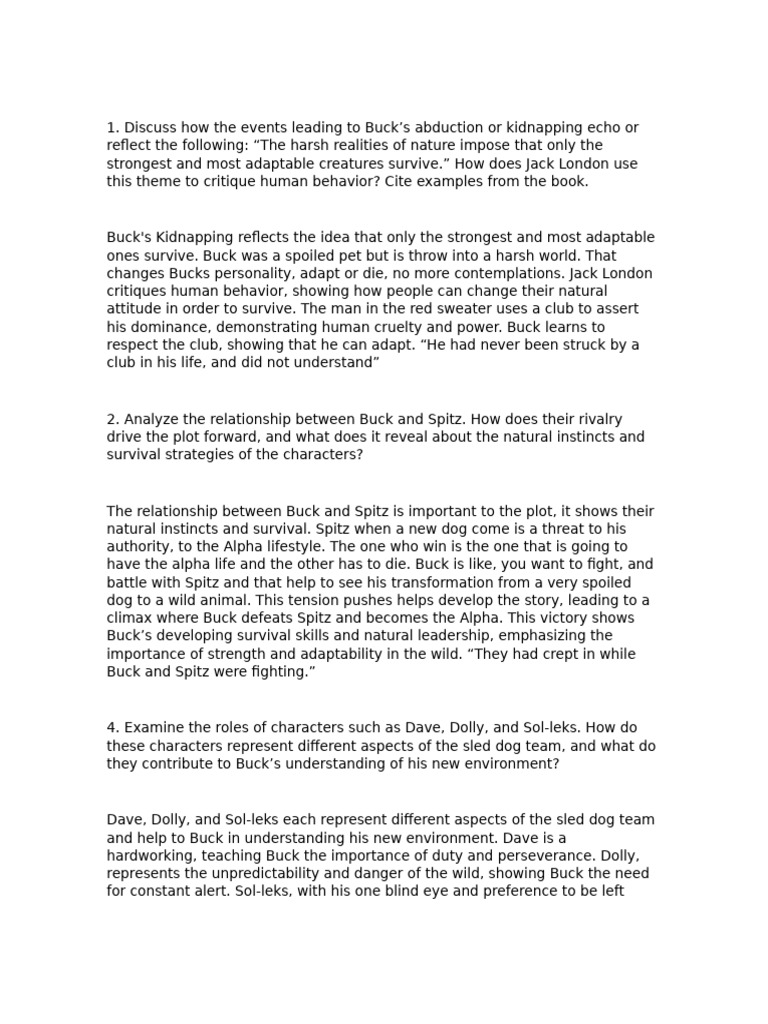 The Call of The Wild Questions | PDF | The Call Of The Wild