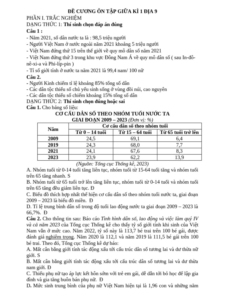 ĐỀ CƯƠNG GK1 ĐỊA 9 | PDF