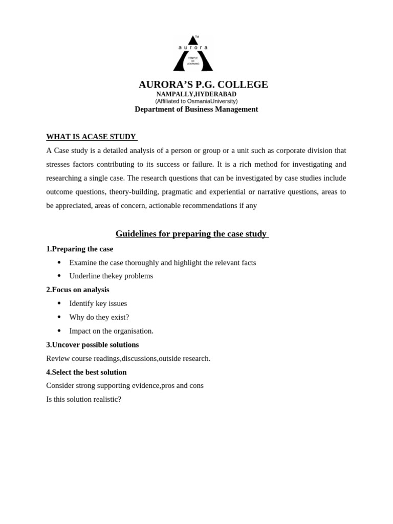 Case Study Guidelines 2024-25 | PDF | Methodology | Analysis