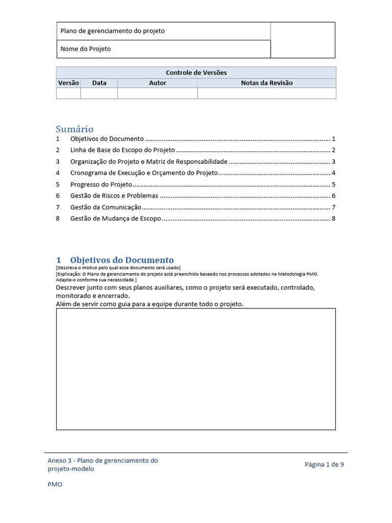 Anexo 3 - Plano de Gerenciamento Do Projeto-Modelo | PDF