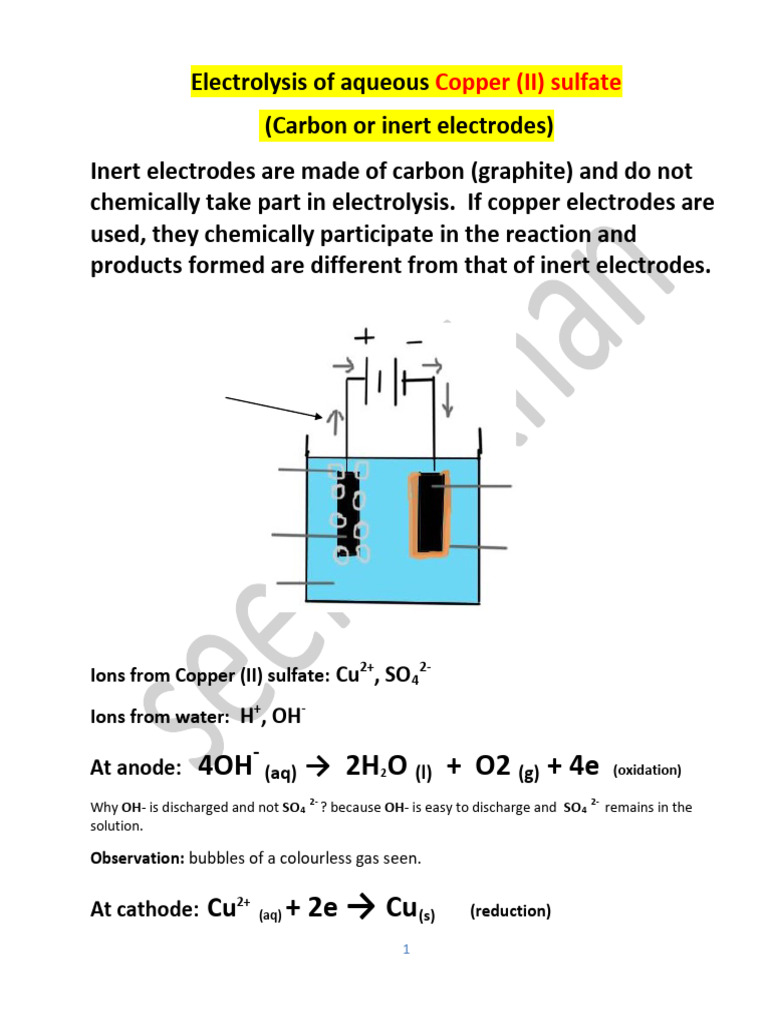 Electrolysis of Aq CuSO4 | PDF | Anode | Electrode